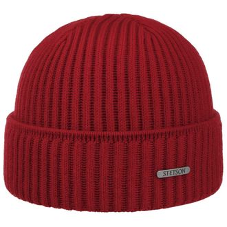Stetson Parkman M&uuml;tze Strickm&uuml;tze Umschlagm&uuml;tze Rippm&uuml;tze Damen Herren Made in EU Herbst Winter 100% Merinowolle rot One Size