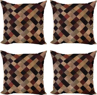 Abakuhaus Grunge Kissenbezug Set (4 Stück), Antique Brown tonte Gitter, moderner doppelseitiger Digitaldruck, 45 cm, Mehrfarbig