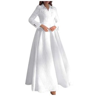 Generic rtdgcv Robe pour femme - Couleur unie - Avant sur la poitrine - Perles brod&eacute;es - Dentelle - Fermeture &eacute;clair - Bretelles - Robe &agrave; manches longues - Te
