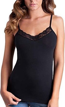 Cotonella 3/6 Paire de Top D&eacute;bardeur Femme &Eacute;paule Serr&eacute;e et Insert en Dentelle en Coton &Eacute;lastique Mod&egrave;le GD135., 3 noir., Medium