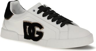 Dolce & Gabbana Womens Leather Sneakers With Logo Bianco-Nero Bianco/nero