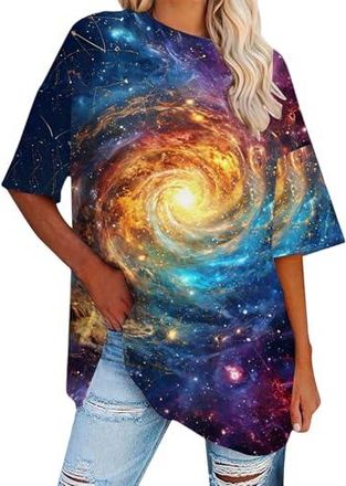 Generic Galaxy T-shirts pour femme - T-shirt d&eacute;t&eacute; &agrave; manches courtes - Coupe ample - T-shirt d&eacute;contract&eacute; - T-shirt surdimensionn&eacute; - T-shirt de f&ecirc;te - T-shirt d
