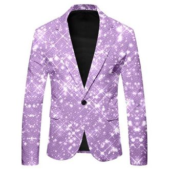 Generic Veste pour homme, aspect paillet&eacute;, impression 3D, ciel &eacute;toil&eacute;, rayures, blazer, carnaval, f&ecirc;te, veste slim fit un bouton, veste de costume pour carnav