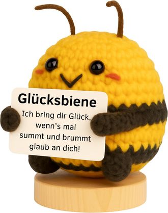 Gl&uuml;cksmoment DAS ORIGINAL Pocket Hug Gl&uuml;cksbiene, Kreative Strickwolle Biene Puppe, Kleine Umarmung Gl&uuml;cksbringer, MutmacherGeschenk, Gute Besserung Geschenk, Schu