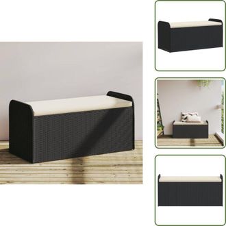 vidaXL The Living Store - Sitzbank mit Stauraum & Kissen Schwarz 115x51x52 cm Poly Rattan - Sitzbank - Gartenbank - Outdoor M&ouml;bel - Poly Rattan - Stauraum