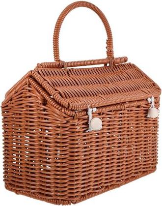 IFUNDOM Panier Pr&eacute;sent Tiss&eacute; en Polypropyl&egrave;ne Robuste Bo&icirc;te &agrave; Friandises Marron 24X14X18 CM Paquet &agrave; Main pour Mariage et Anniversaire Fourre-Tout L&eacute;ger et Sp