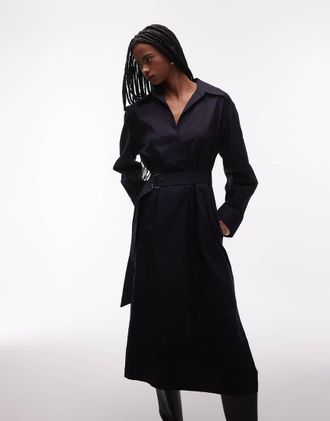 & Other Stories Midi-Hemdkleid aus Baumwolle in Dunkelblau mit G&uuml;rtel-Marineblau