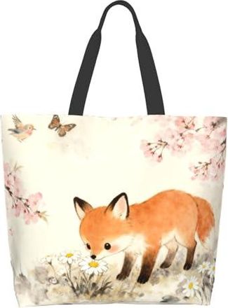 Generic Mignon Renard Marguerites Cerises Sac Fourre Tout D&eacute;contract&eacute; Sacs Pliable Sac A Main Femmes Pour Shopping Plage Gym