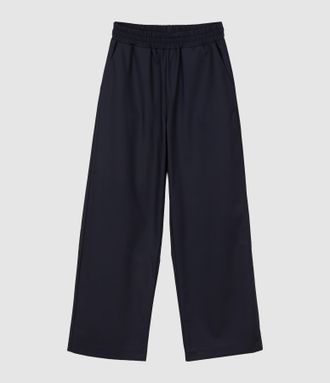 Jeanne Vouland Pantalon Rosie Navy Droit Jambe Large, Taille Elastiqu&eacute;e