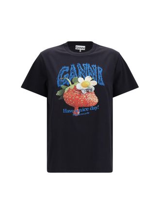 Ganni Womens T-Shirt Strawberry Cotton Phantom T-Shirts & Jerseys