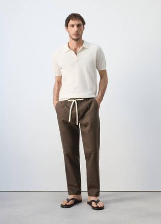 Mango Pantalon slim fit cropped en lin et coton chocolat - Homme - 40 - MANGO MAN