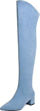 EDEFS Bottes Bleu Clair Hautes avec Zip et Talon Carr&eacute; de 5 cm Parfaites pour les Soir&eacute;es et Occasions Sp&eacute;ciales Bleu Clair Taille EU36