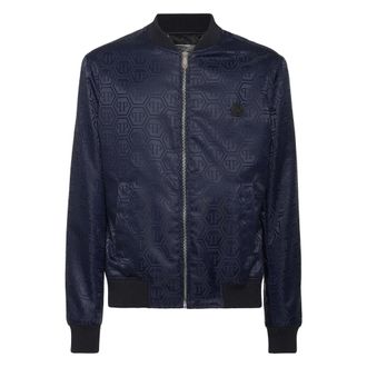 Philipp Plein Homme, Vestes, Bleu, Taille: XL Bomber en nylon Jacquard Monogramme