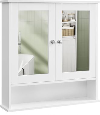 Vasagle Spiegelschrank, Badschrank, Wandschrank, H&auml;ngeschrank mit 2 Spiegelt&uuml;ren und offenem Fach, verstellbare Ablage, Wandmontage, 15 x 65 x 75 cm, wei&szlig; LHC