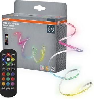 Osram Flex Bendable RGBW LED Streifen 5M, inkl. Fernbedienung, selbstklebend, dimmbar, mit Batterie und Montagezubeh&ouml;r