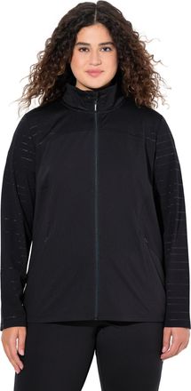 Ulla Popken Damen gro&szlig;e Gr&ouml;&szlig;en &Uuml;bergr&ouml;&szlig;en Plus Size Sweatjacke, Powerstretch, Stehkragen, Reflektor schwarz 46+ 829411100-46+
