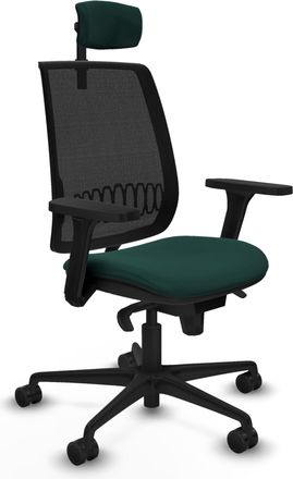 Piqueras y Crespo B&uuml;rostuhl mit R&uuml;ckenlehne und 3D-Armlehnen, h&ouml;henverstellbare Lendenwirbelst&uuml;tze und Kopfteil, h&ouml;henverstellbar und neigbar, Schwarz/Flaschengr&uuml;n