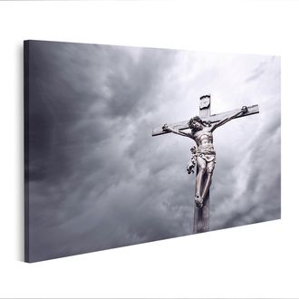 Islandburner Leinwandbild Jesus Christus am Kreuz vor dunklen Wolken - Leinwand 100x57cm