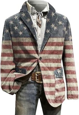 Generic Blazer en velours côtelé pour homme - Style décontracté - Col à revers - Avec poches - Manches longues - Bouton - Doux et confortable - Grande taille 