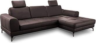 Cavadore Ledergarnitur Benda / Großes Ecksofa mit XL-Longchair rechts & Federkern / Inkl. Sitztiefenverstellung & Kopfstützen / 284 x 87 x 175 / Echtleder: bra