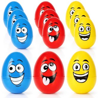 Com-Four 12x F&uuml;lleier mit Gesicht - Bunte Ostereier zum Bef&uuml;llen - aufklappbare Kunststoff-Hohlk&ouml;rper - Leere Osterdekoration und Geschenkverpackung (12x Bunt 