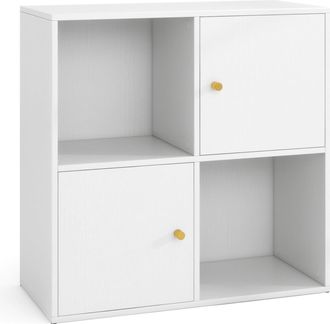 Giantex B&uuml;cherregal mit 4 W&uuml;rfeln, Standregal mit 2 T&uuml;ren, 60 x 29 x 60 cm, Aufbewahrungsschrank mit Kippschutzvorrichtungen f&uuml;r Wohnzimmer, Schlafzimmer & Ar