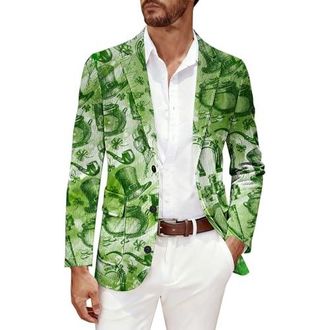 Generic Blazer en velours côtelé pour homme - Veste formelle pour la Saint-Patrick avec motif trèfle porte-bonheur - Simple boutonnage - Manches longues - Cou