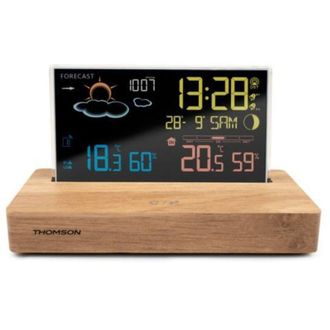 Thomson Digitaler Wecker aus dunklem Holz mit Wetterstation