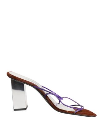 Dolce & Gabbana Womens Silver Block Heels Slip On Sandals Shoes Leather