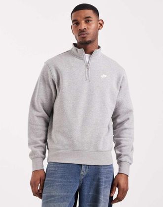 Nike Club - Sweat-shirt &agrave; logo et col zipp&eacute; - Gris