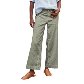 Generic Pantalon ample pour femme - Coupe droite - Style d&eacute;contract&eacute; - Simple - Tendance - Pour la plage - Respirant - L&eacute;ger - Avec taille &eacute;lastique et poches