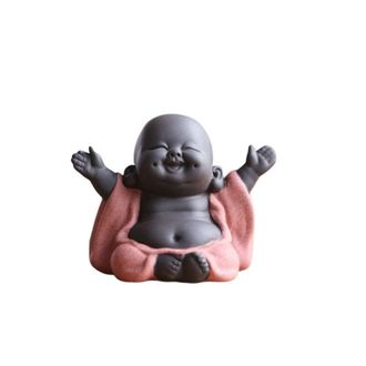 Heallily Kleine Keramik Buddha Figur Tee Haustier Deko L&auml;chelnder Maitreya Buddha Skulptur 6.3X5.3X10 cm Teezeremonie Wohnaccessoires