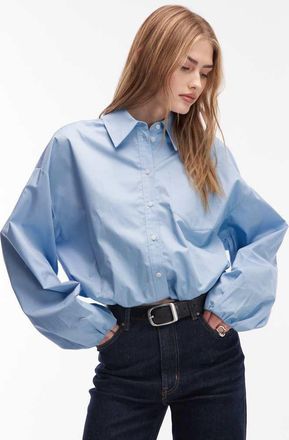 & Other Stories Hemdbluse in Blau mit Kragen und elastischem Kordelzugbund vorne