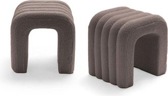 DRAWER Lot de 2 tabourets rembourr&eacute;s en tissu bouclette - Taupe - Mui