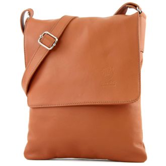 modamoda.de T33 - ital Umhängetasche Schultertasche aus Nappaleder, Farbe:Cognac