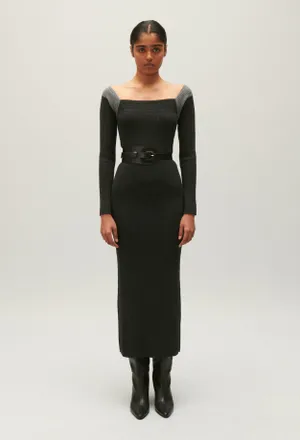 Claudie Pierlot Robe longue maille gris chin&eacute;