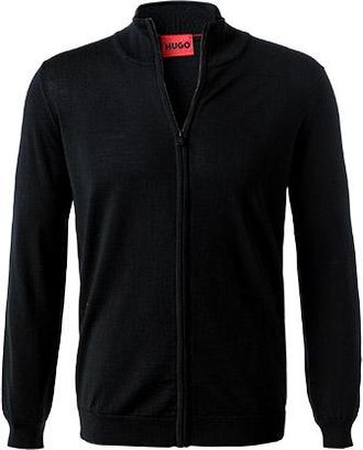 HUGO BOSS Herren Cardigan schwarz Schurwolle unifarben