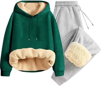 Generico Combinaison dhiver pour femme de sport en polaire chaude compl&egrave;te en molleton avec fermeture &eacute;clair &agrave; capuche et pantalon en velours complet 2 pi&egrave;ces 