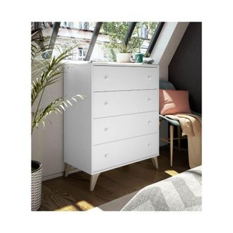 No Brand Kommode 95 cm mattwei&szlig; mit 4 Schubladen - Pineto