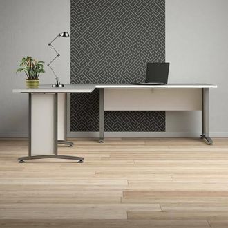 Dmora Schreibtisch Cezannine, Mehrzweckschreibtisch, B&uuml;rotisch f&uuml;r PC, Eckschreibtisch, 230x200 h75 cm, Wei&szlig; und Grau