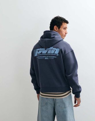 Cotton On Sweat &agrave; capuche coupe carr&eacute;e &agrave; imprim&eacute; graphique - Bleu denim