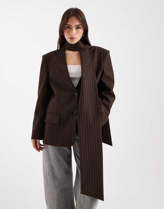 Asos Blazer &agrave; &eacute;charpe oversize - Noir-Brown