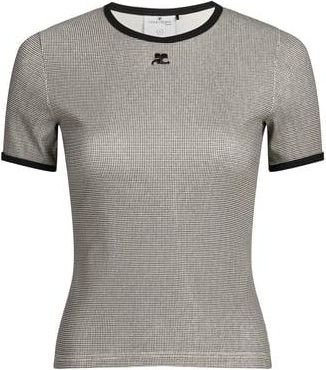 Courr&egrave;ges T-shirt &agrave; motif pied de poule