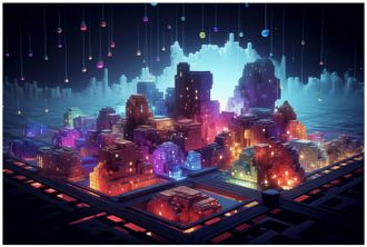 Wallario K&uuml;chenr&uuml;ckwand aus Glas 90 x 60 cm, Motiv: Leuchtende Pixelstadt | Spritzschutz abwischbar & pflegeleicht