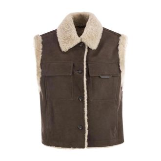 Brunello Cucinelli Wildlederweste mit Lammfellbesatz - - Jackets - Damen - Braun - S