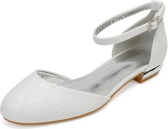 Generic Chaussures Plates De Mariée Femme Rond Ballerines Plates Mariage Dress Fête Bridal Plates 1.8Cm,Ivoire,43 EU
