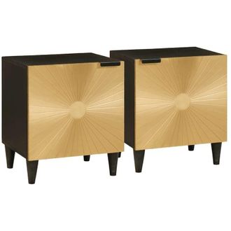 vidaXL Vidaxl - Table de chevet 2 pcs en bois de mangue massif et bois ding&eacute;nierie - Dimensions 40 x 33.5 x 46 cm - Noir et or moderne - OR 40 X