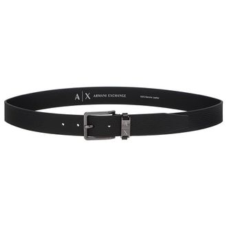 A|X Armani Exchange Mens Monocolor, Silver buckle, mini logo plate, Tongue Belt, Black, 115