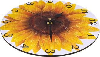 Amosfun Wanduhr Aus Holz Sonnenblumenmotiv Rund Ger&auml;uschlos Batteriebetrieben Zum Aufh&auml;ngen Wohnzimmer Schlafzimmer