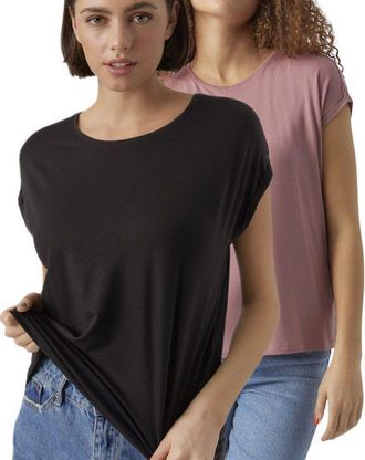 Vero Moda T-Shirt Stilvolles Basic Shirt mit Rundhalsausschnitt (2er-Pack) in Unifarbe